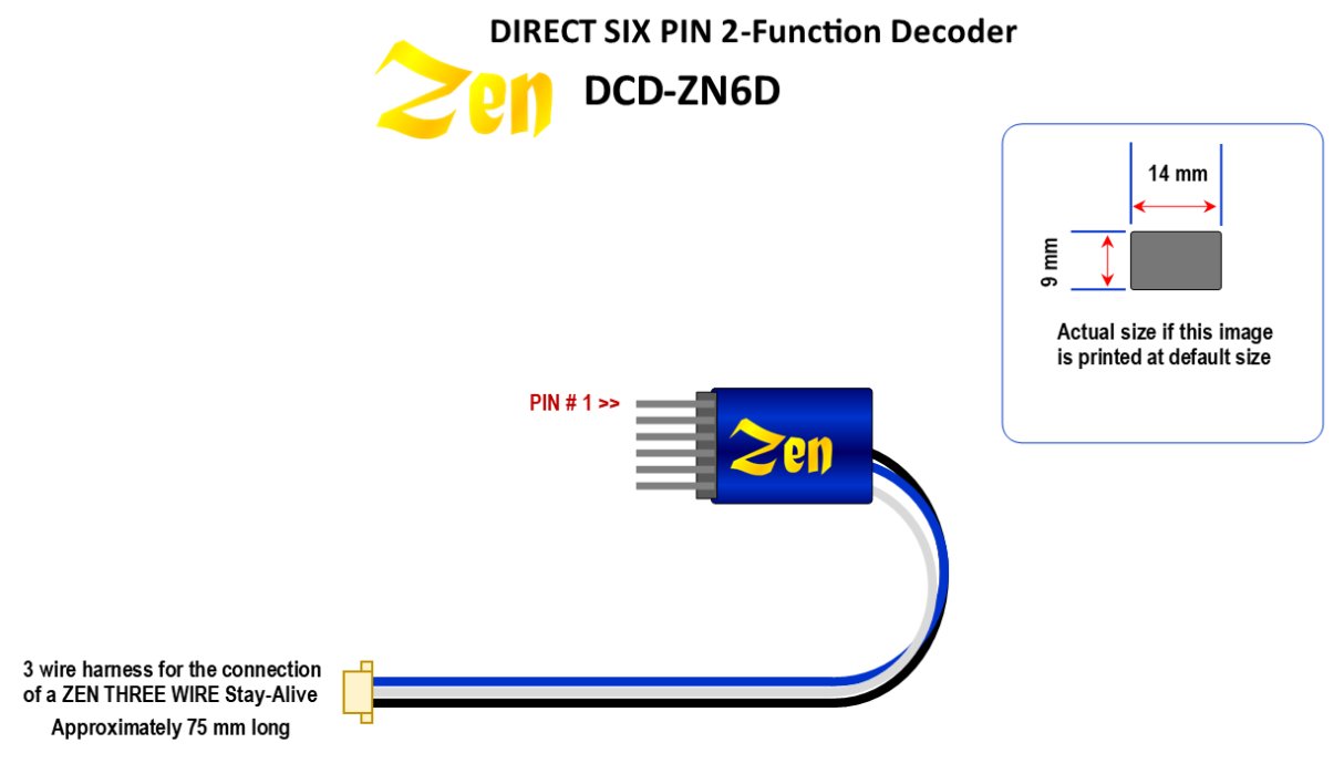 DCD-ZN6D.2 DCC Concepts Zen Micro 6 Pin DCC Decoder 2 functions