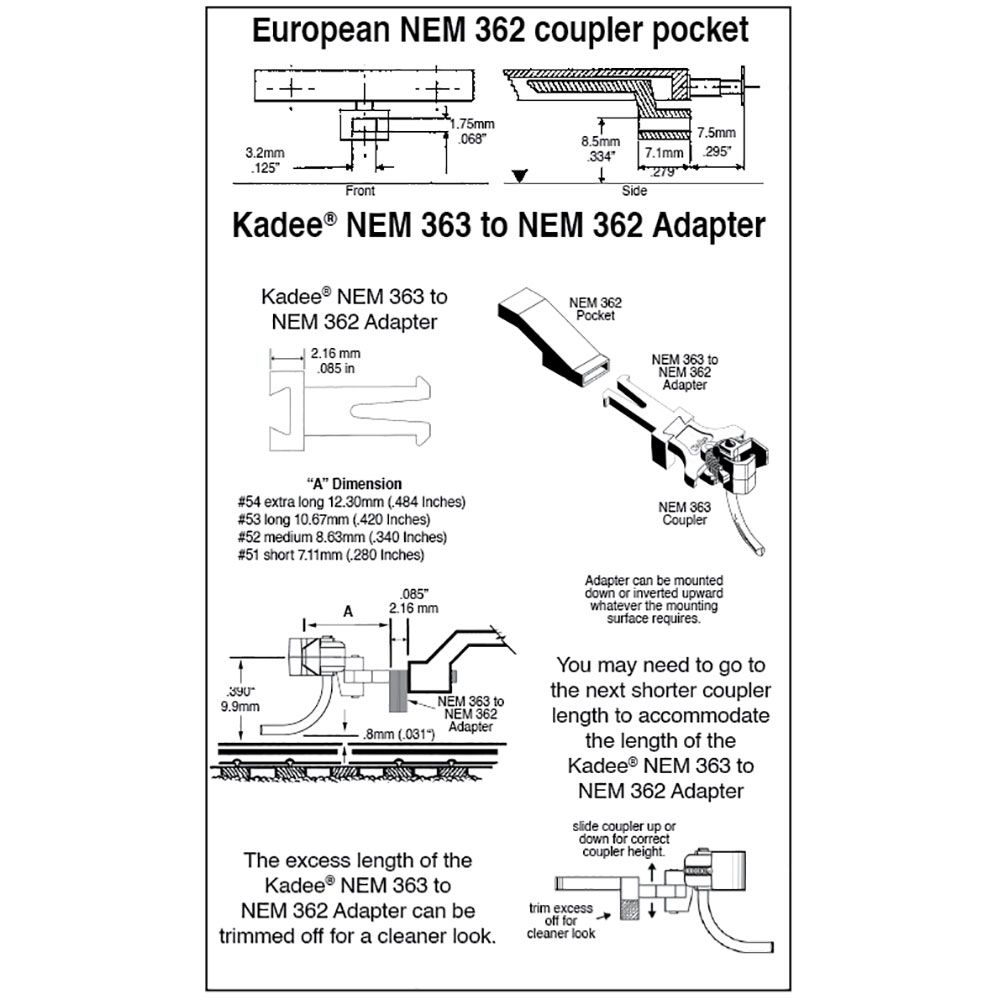 52 Kadee NEM 363 European-Style Couplers Medium (8.63mm)