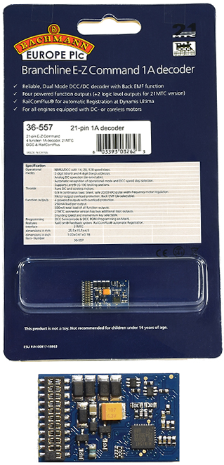 36-557 Bachmann 1 amp 4 function DCC decoder 21-pin Plug
